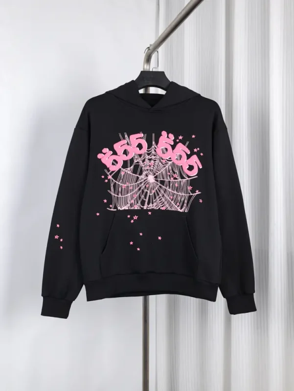 SP5DER 555 Web "Black/Pink" Hoodie - HypeUnique